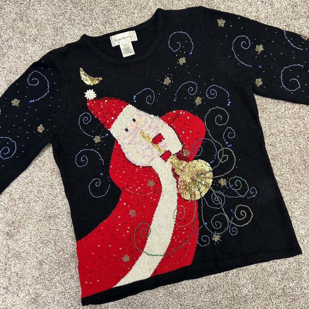 Y2k Susan Bristol Christmas Santa Claus Sweater Jazz … - Gem